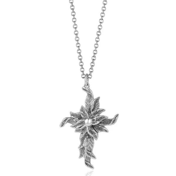 UNALOE Humilis Cross Necklace In Sterling – Sculptural Leaf Cross Pendant – Jewelry - Silver