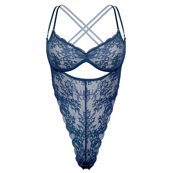MONIQUE MORIN LINGERIE Rush Ouvert Bodysuit Dark Denim - Blue
