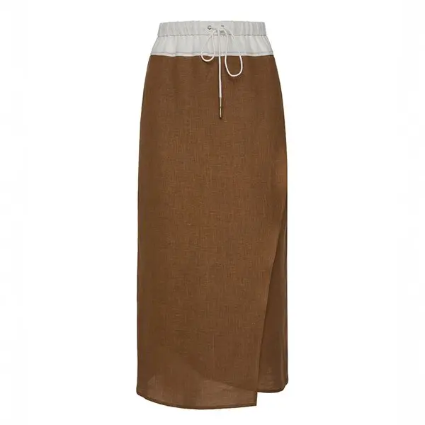 THE SUMMER EDIT Stella Luxe Linen Skirt Cognac - Brown