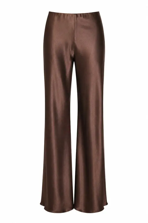 LILY ROU Chocolate Bias-cut Silk Trousers - Brown
