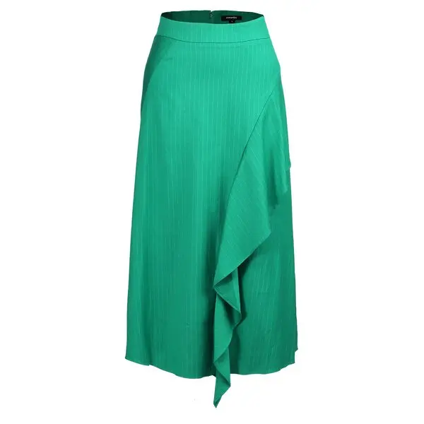 SMART AND JOY Asymmetric Ruffle Flared Midi Skirt - Green