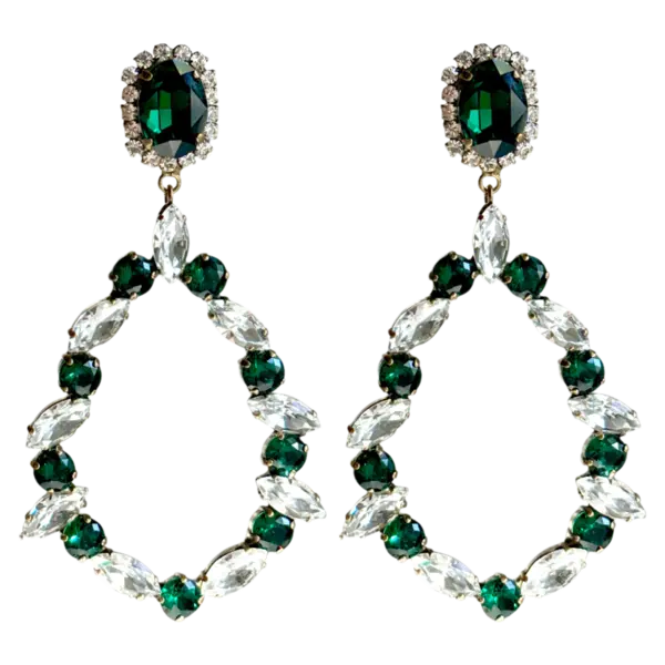LAURA GRAY Emerald Crystal Chandelier Earrings - Green