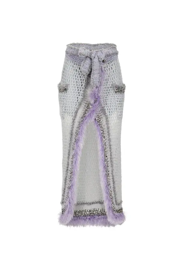 ANDREEVA Grey / Silver Lavender Handmade Knit Skirt - Grey/silver
