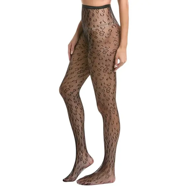 HIGH HEEL JUNGLE BY KATHRYN EISMAN Leopard Print Fishnet Tights - Black