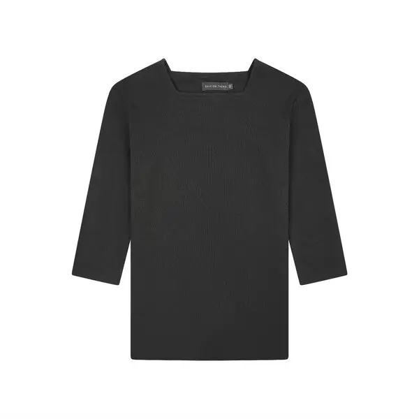 RAVE ON TREND Square Neck Ribbed Tee - Black