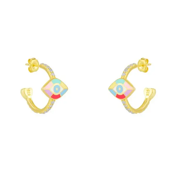 SPERO LONDON Evil Eye Rainbow Pave Sterling Silver Hoop Earrings - Gold