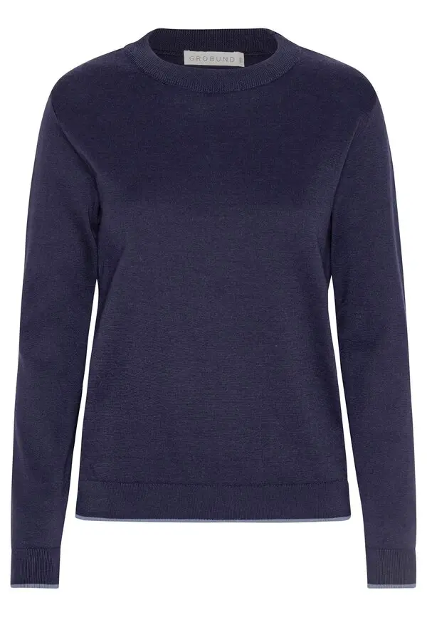 GROBUND Marie Knit Blouse The One In Dark With Contrasting Border - Blue