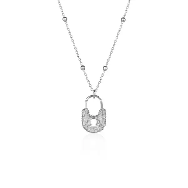 SPERO LONDON Lock Pendant Necklace With Beaded Chain Sterling - Silver