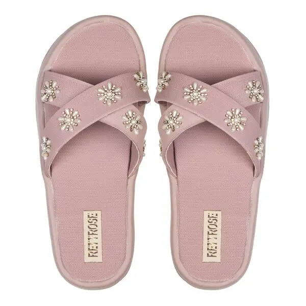 RETTROSE The Safira Luxury Cross Over Embellished Slides - Pink