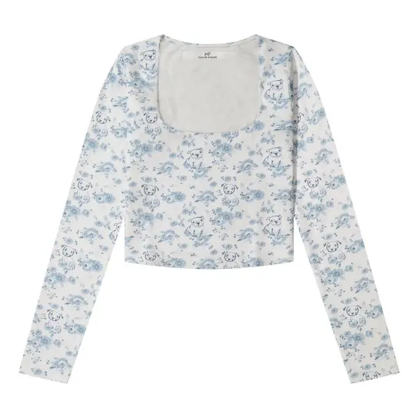 CLOUD HAVEN Long Sleeve Toile Square Neck Tee In Pale - Blue