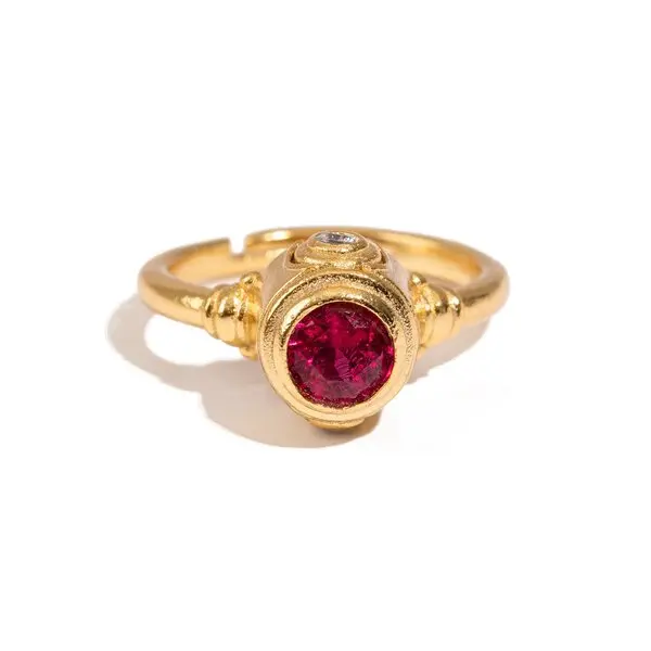 EBRU JEWELRY Gold / Red Ruby Flame Gold Adjustable Ring Red