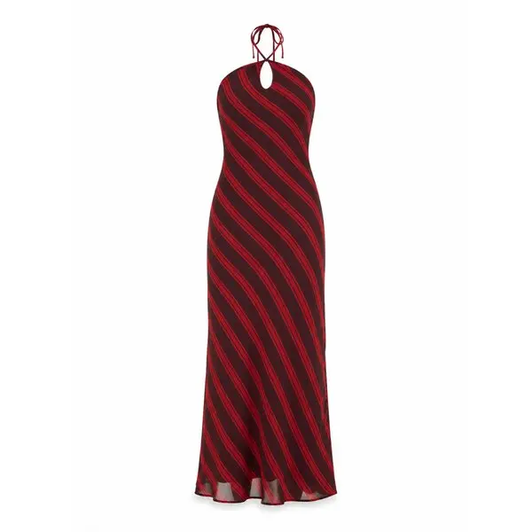 Carmen Says Whispe Striped Burgundy & Long Occasion Dress - Red