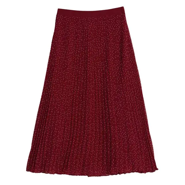LOUCHE Riley Raindrop Pleated Midi Skirt - Red