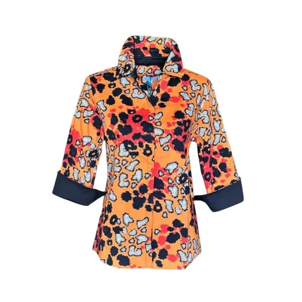 PERLAVERA Black / Orange Nova Exotic Orange Three Quarter Sleeve Length Slim Fit Shirt - Black/orange