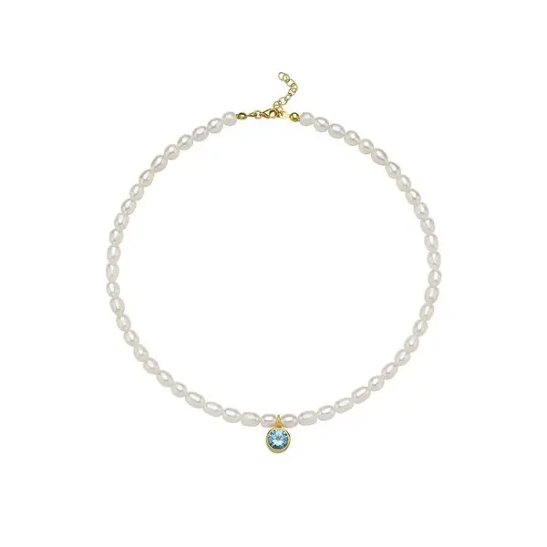 LINYA JEWELLERY Cosmic Big Pearl Zodiac Necklace Sky Birthtone - Blue