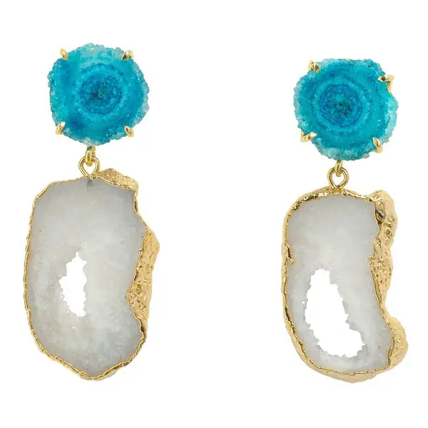 YAA YAA LONDON Blue / White 'summer Love' Blue White Crystal Gemstone Gold Earrings - Blue/white