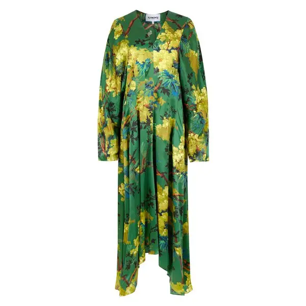 KLEMENTS Virginia Dress In Illuminated Acacia Print - Green