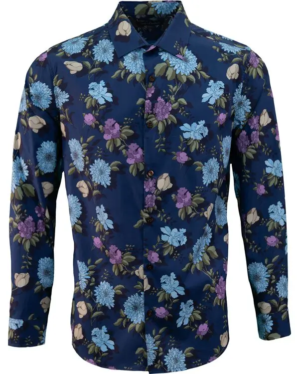 LORDS OF HARLECH Nigel Augustus Floral Shirt Navy - Blue