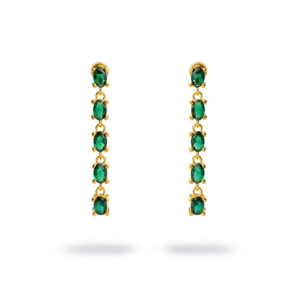 EBRU JEWELRY Gold / Green Drop Down Green Emerald Earrings Green - Gold/green