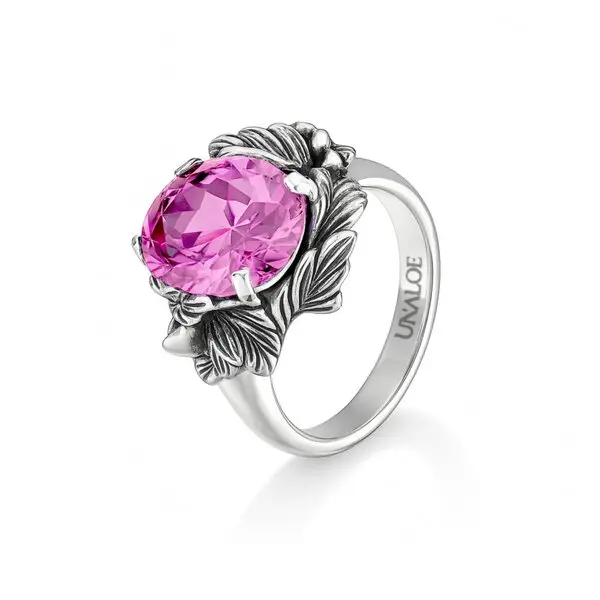 UNALOE Silver / Pink Ring In Sterling Silver With Pink Zirconia – Coleus Ovalis – Handmade – Italian Designer Jewelry - Silver/pink