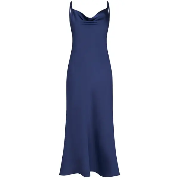 PRETTY ECCENTRIC Aurelia Navy Satin Slip Dress - Blue
