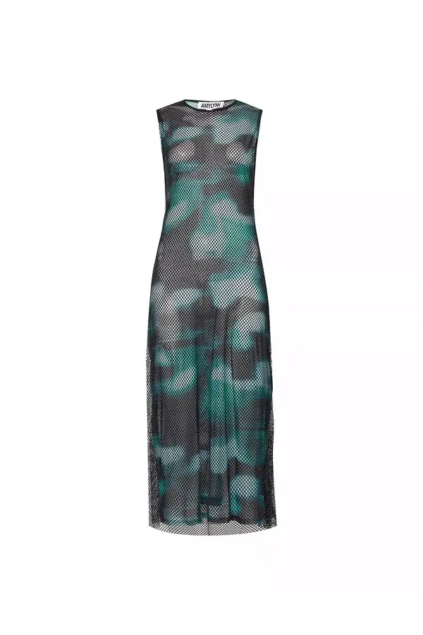 AMY LYNN Porto Rhinestone Embellished Abstract Mesh Midi Dress - Green