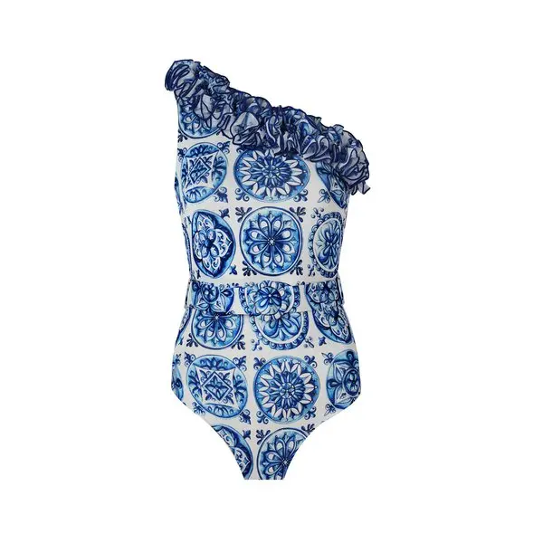 NUR KARAATA Alexis Bleu Blanc Swimsuit - Blue