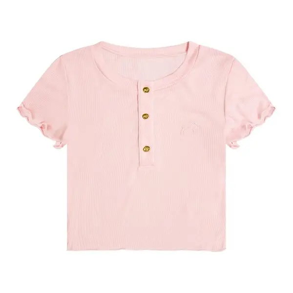 CLOUD HAVEN Dainty Tee With Logo Buttons - Pink