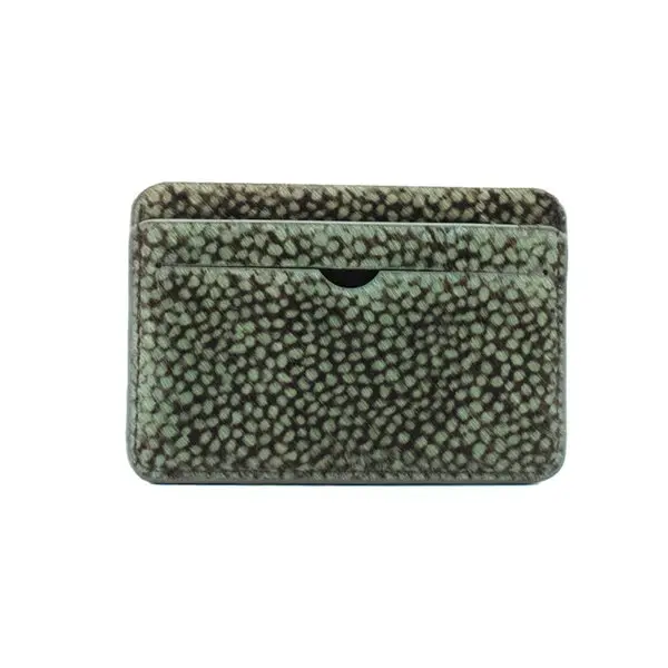 GODI. Hair-on Hide Leather Cardholder – Slim Cowhide Wallet Moss - Green