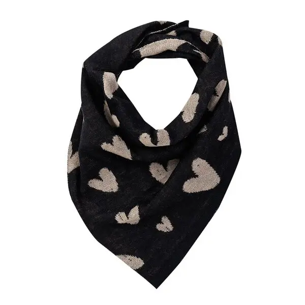 MOHAIR&ANGORA Black / White Mohair Foulard Hearts Black-beige - Black/white