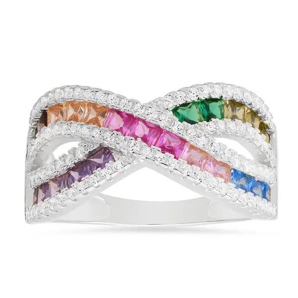 KYLIE HARPER Sterling Multi-color Sapphire Crossover Ring - Silver