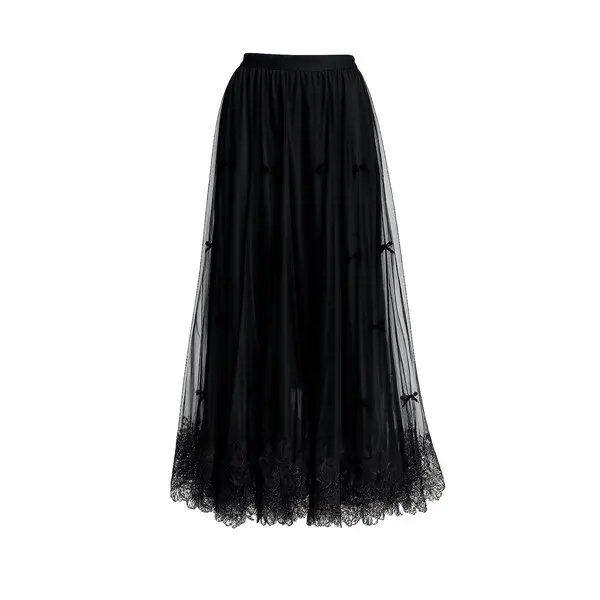 TANTRA SPAIN SL Midi Tulle Skirt With Lace At The Bottom And Bow Details - Black