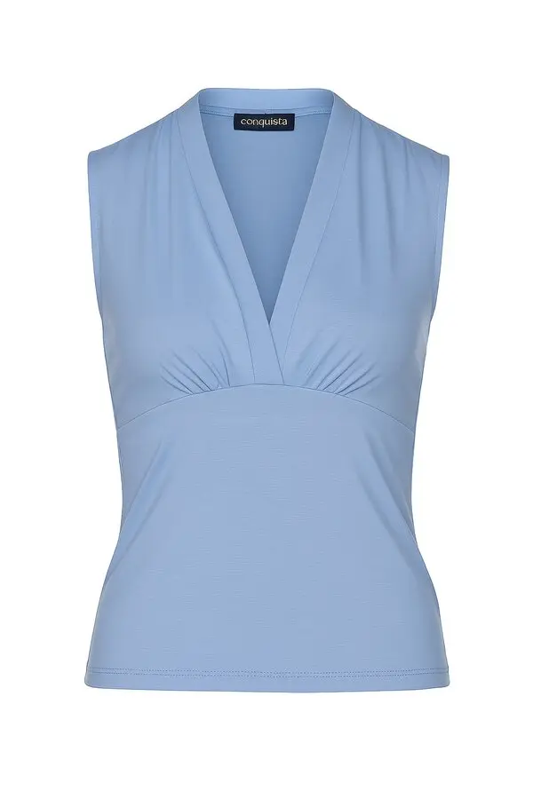 CONQUISTA Bell Sleeveless V-neck Fitted Top – Soft Viscose-blend Fabric - Blue
