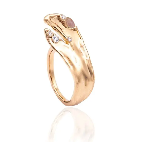 RARE MATTERS JEWELRY Feather Touch Ring Strawberry Quartz - Yellow