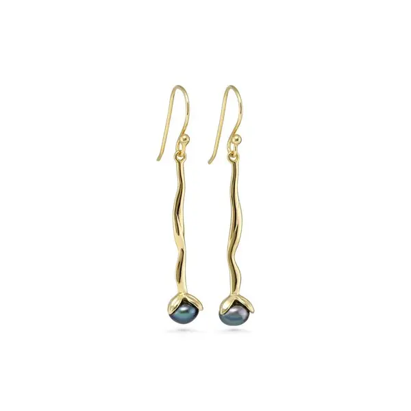 ISLA SILVER Gold / Black Molten Black Pearl Gold Drop Earrings - Gold/black