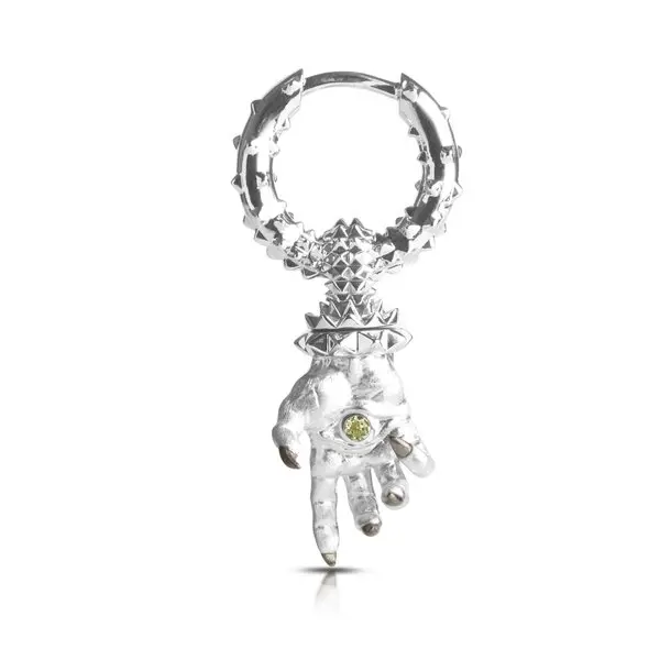 KASUN LONDON Hand Of The Protector Earrings August Peridot - Silver