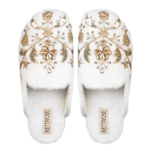 RETTROSE Annie Cream Luxury Plush Diamanté Embellished Handmade Slipper - Black
