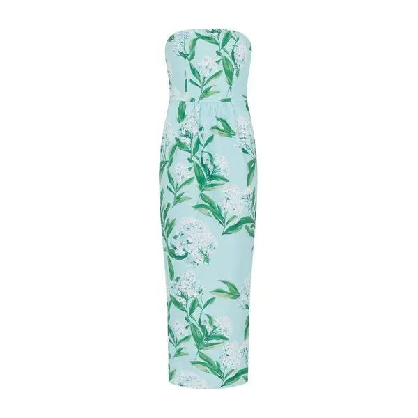 SOUR FIGS Blue / Green White Lilac Blossom Strapless Dress In Sky Mist Blue - Blue/green