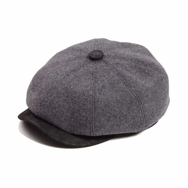 DASMARCA HATS Eden Wool Newsboy Bakerboy Peaky Cap With Leather Visor Peak - Grey
