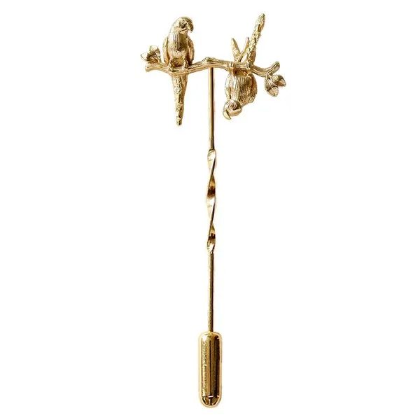 LEE RENEE Parakeet Tie Pin – Two Friends On A Branch - Gold