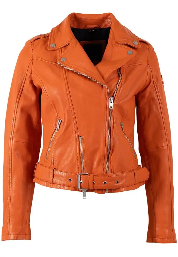 Mauritius Belted Slim Fit Leather Jacket Wild Spice - Orange