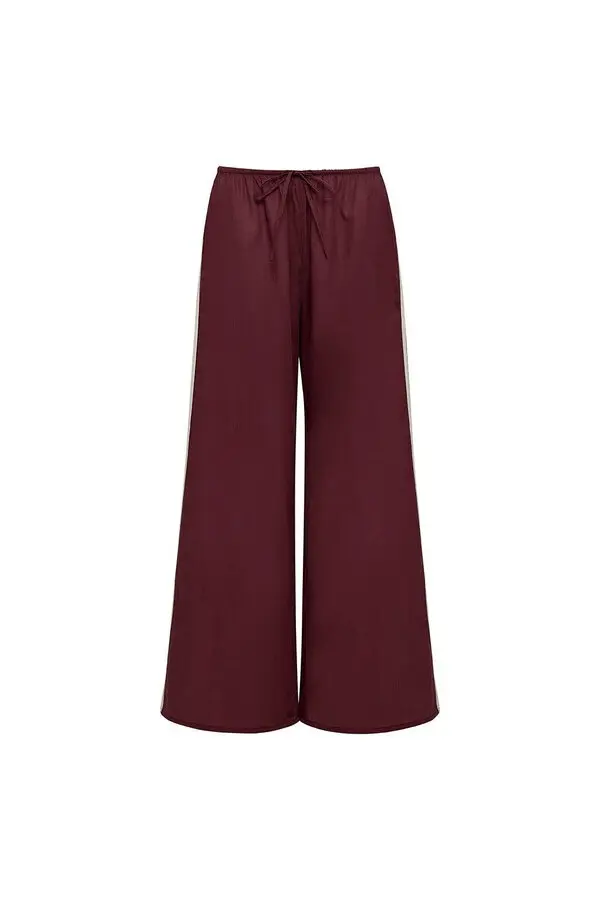 MONTCE Maroon Sporty Drawstring Wide-leg Pant - Red
