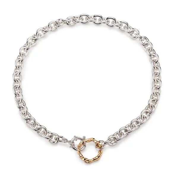 LULU AND BOO JEWELLERY Gold / Silver Chunky Sterling Silver Choker With Nine Carat Gold Molten Halo Statet Clasp - Gold/silver