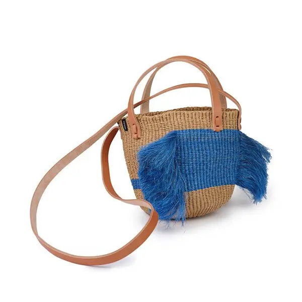 MIFUKO Blue / Brown Majani Crossbody Basket Bag Ervin Latimer Design Blue Xs - Blue/brown