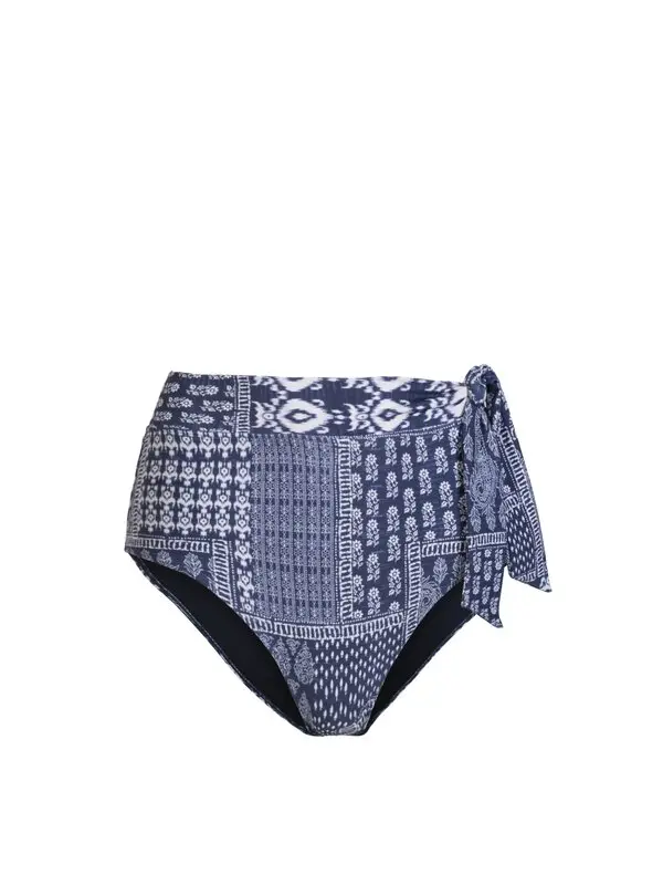 CHANGE OF SCENERY Blue / White Side Tie High Waist Bottom In Tivara Patchwork - Blue/white