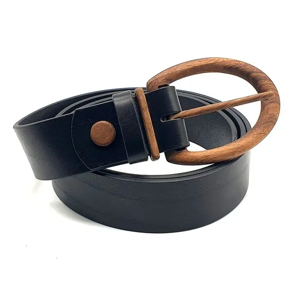 WOOD BELT Banff Care 406 Unique Biodegradable Walnut Wood Leather Belt - Black