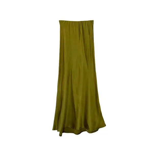L2R THE LABEL Chartreuse Satin Amal Slip Skirt - Green