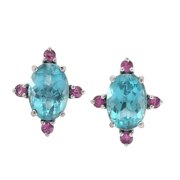 ARTISAN Apatite And Pink Sapphire Stud Earrings In 18k Gold - White