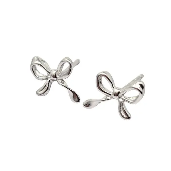 HARFI Cute Bow Tie Bowknot Everyday Stud Earrings - Silver