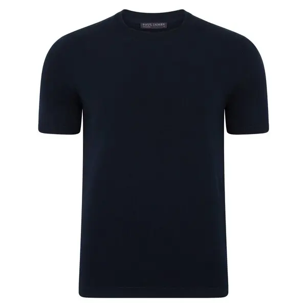 PAUL JAMES KNITWEAR Lightweight Cotton Julius Knitted T-shirt Navy - Blue